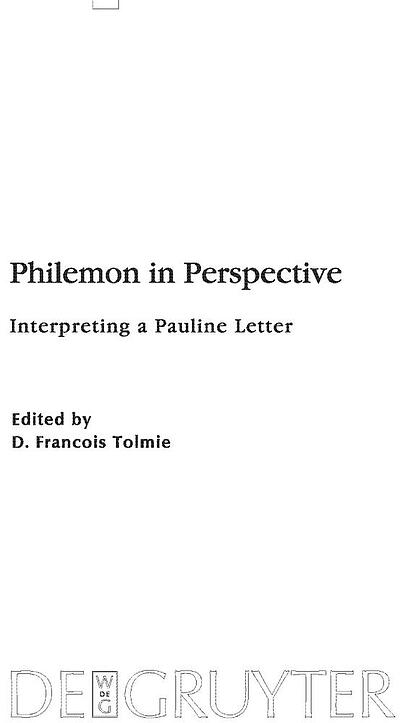 Philemon in perspective interpreting a Pauline letter | WorldCat.org